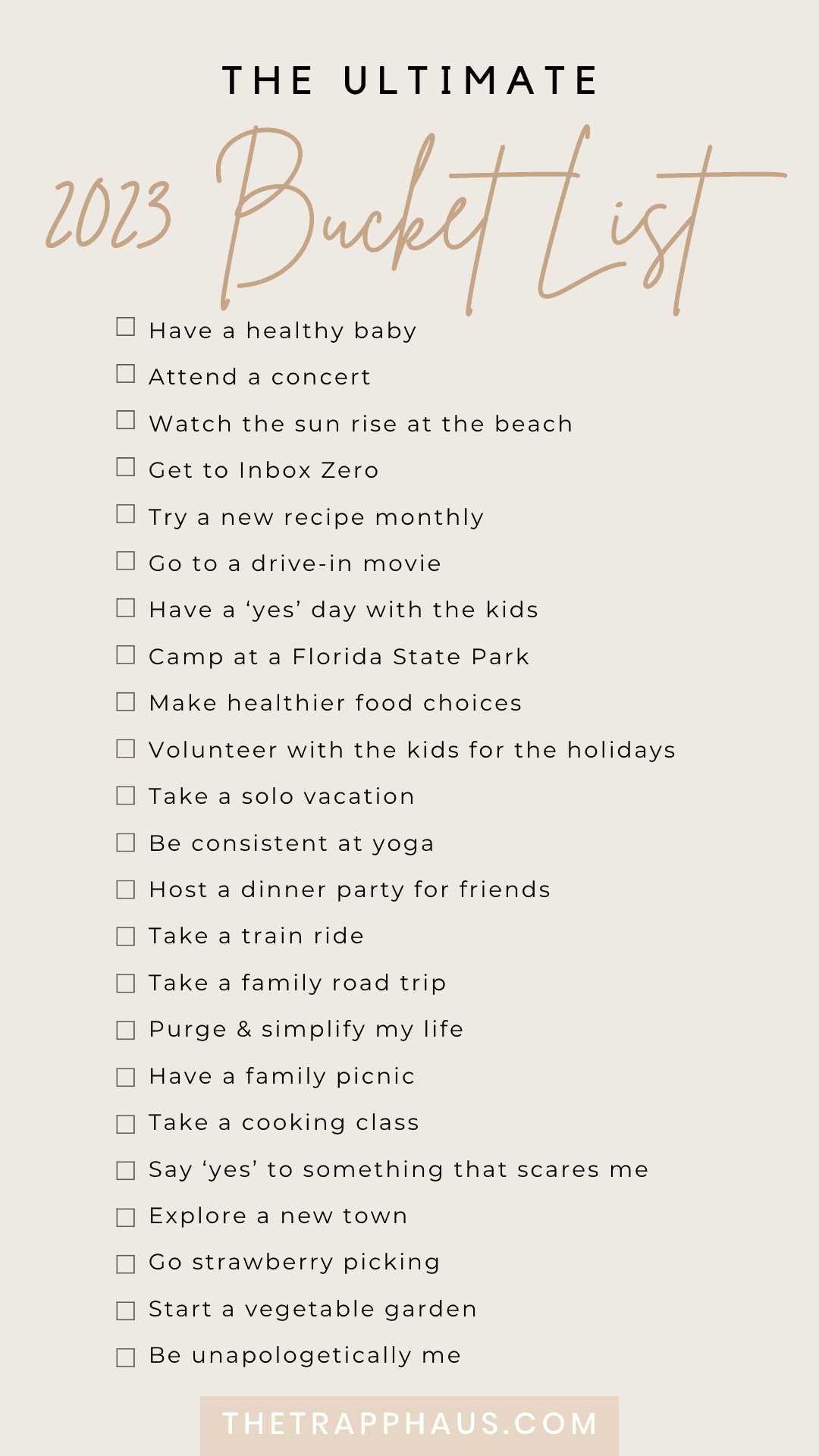 The Ultimate 2023 Bucket List | 23 Things To Do In 2023 | The Trapp Haus